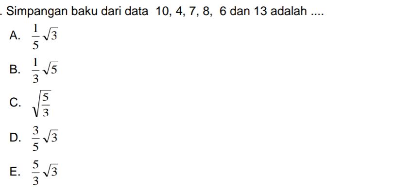 Simpangan baku dari data 10, 4, 7, 8, 6 dan | StudyX