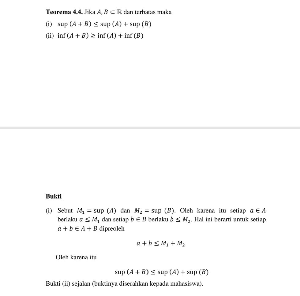 Teorema 4.4. Jika $A, B subset eals$ dan | StudyX