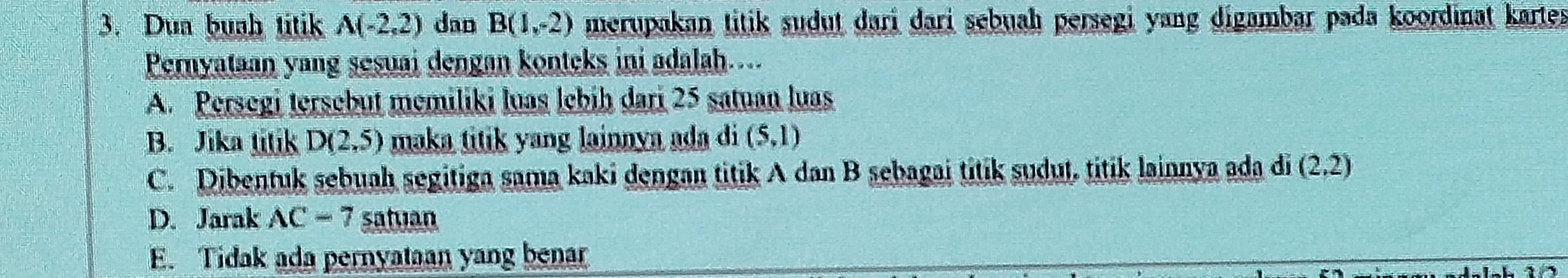3. Dua buah titik A(-2,2) dan B(1,-2) | StudyX