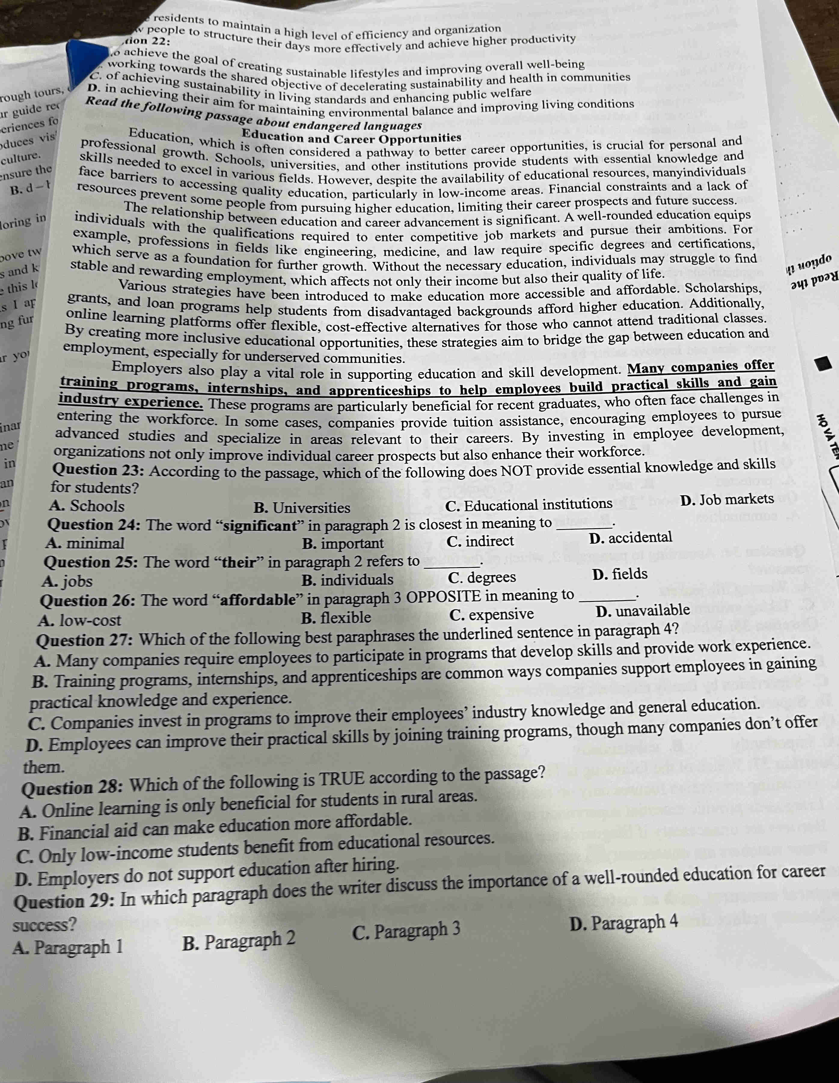 Question 23: According to the passage, which | StudyX