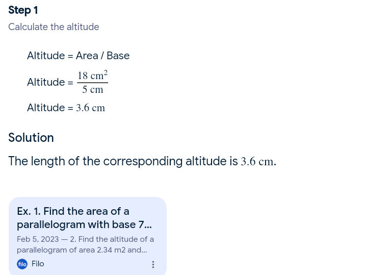 Altitude = Area / Base Altitude = {18 | StudyX