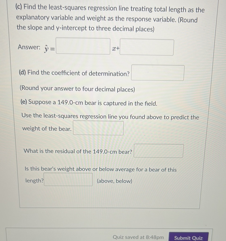 (c) Find the least-squares regression line | StudyX