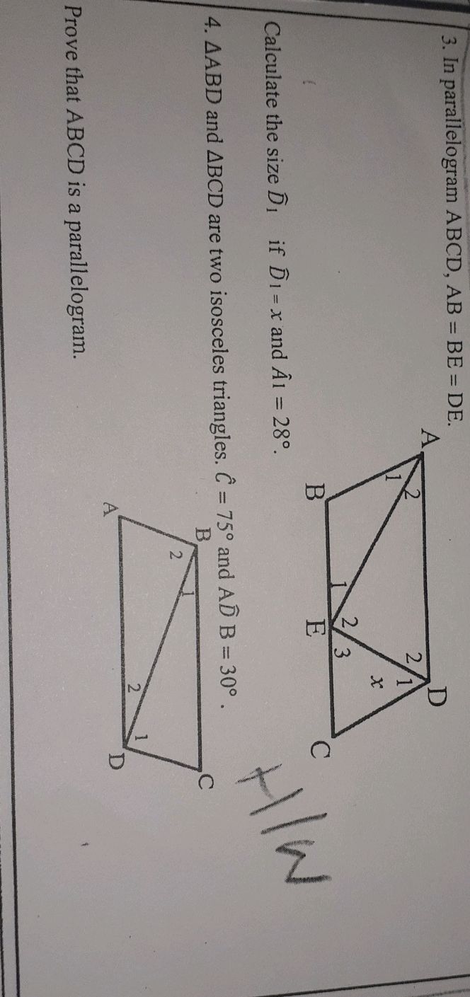 3. In parallelogram ABCD, AB = BE = DE. | StudyX