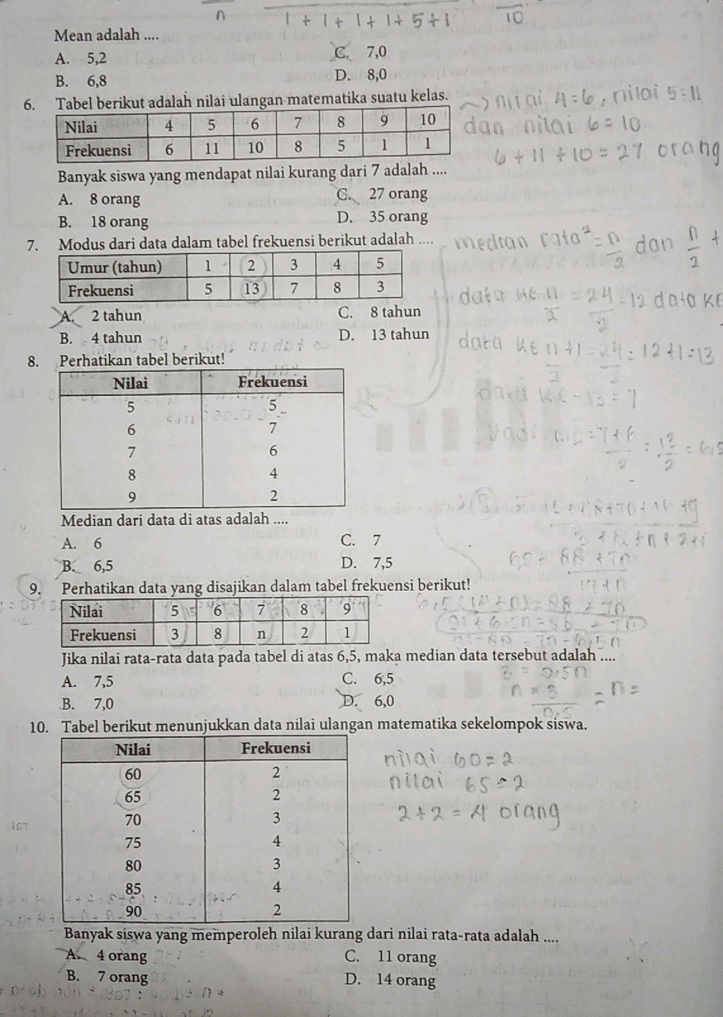 6. Tabel berikut adalah nilai ulangan | StudyX