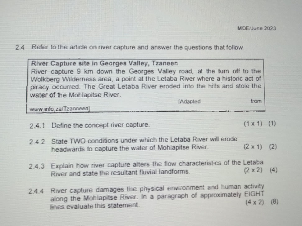 2.4 Refer to the article on river capture | StudyX