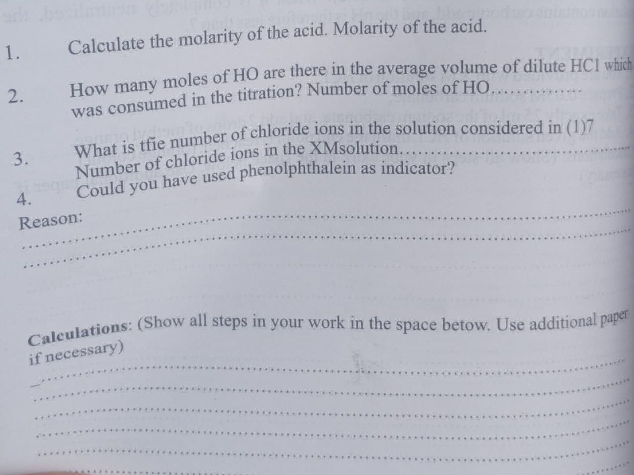 1. Calculate the molarity of the acid. | StudyX