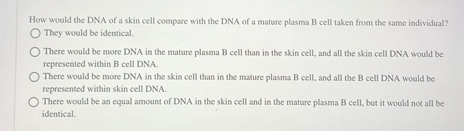 How would the DNA of a skin cell compare | StudyX