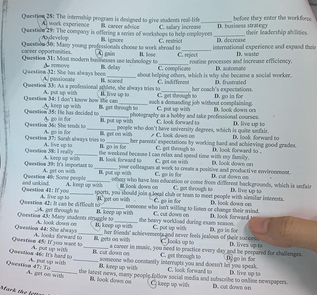 Question 28: The internship program is | StudyX