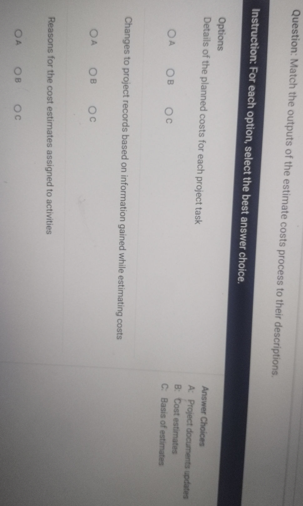 Question: Match the outputs of the estimate | StudyX