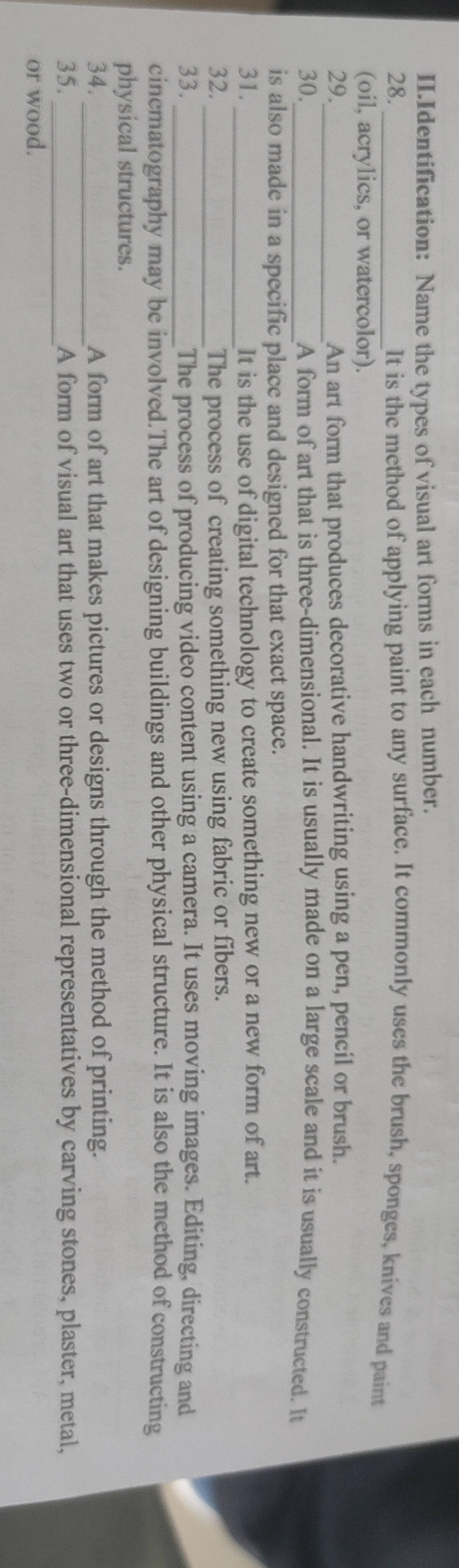 II.Identification: Name the types of visual | StudyX