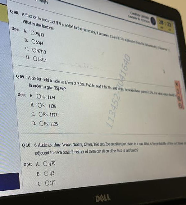 Q08. A fraction is such that if 9 is added | StudyX