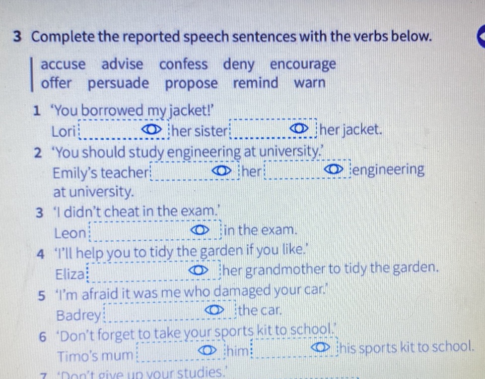 3 Complete the reported speech sentences | StudyX