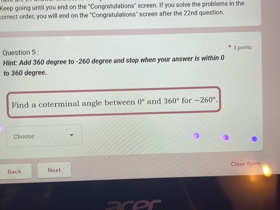Question 5: Hint: Add 360 degree to -260 | StudyX