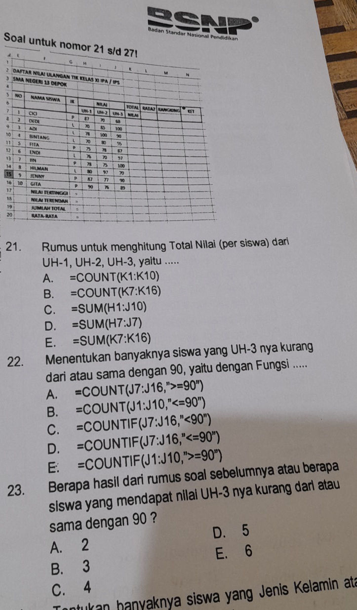 Rumus untuk menghitung Total Nilai (per