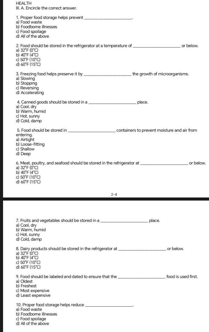 III. A. Encircle the correct answer. 1. | StudyX