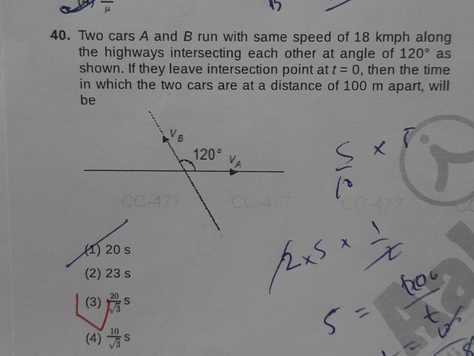 40. Two cars A and B run with same speed of | StudyX