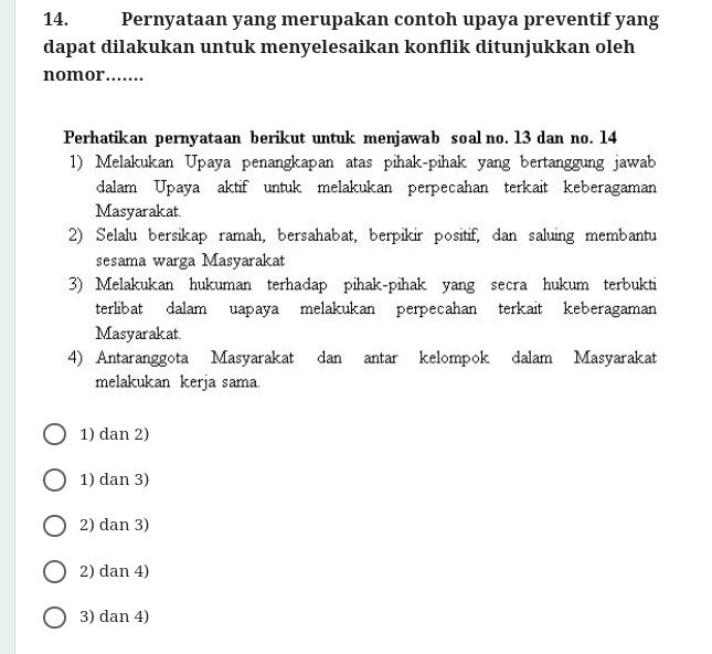 14. Pernyataan yang merupakan contoh upaya | StudyX