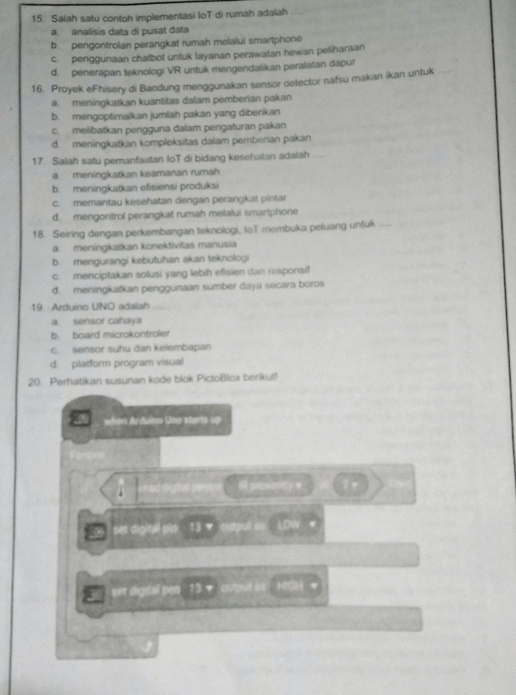 15. Salah satu contoh implementasi IoT di | StudyX
