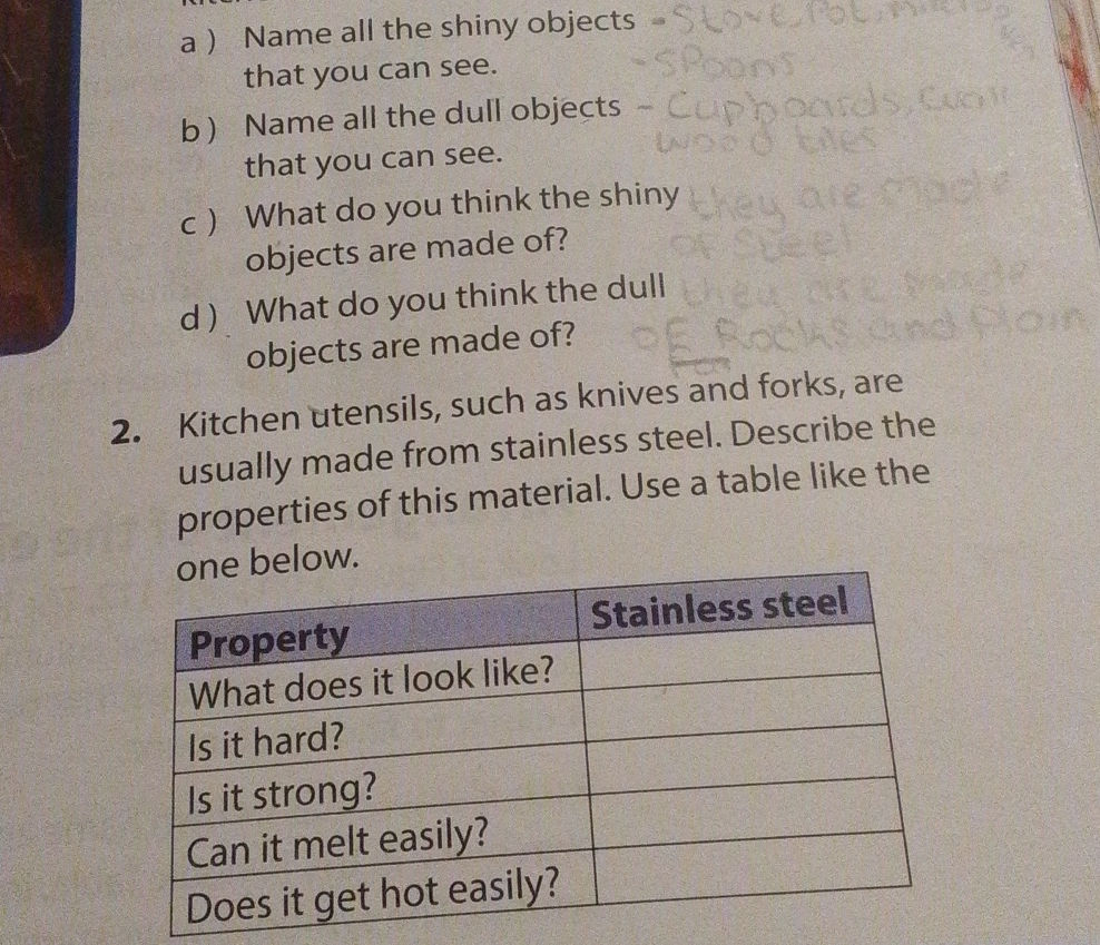 a) Name all the shiny objects that you can | StudyX