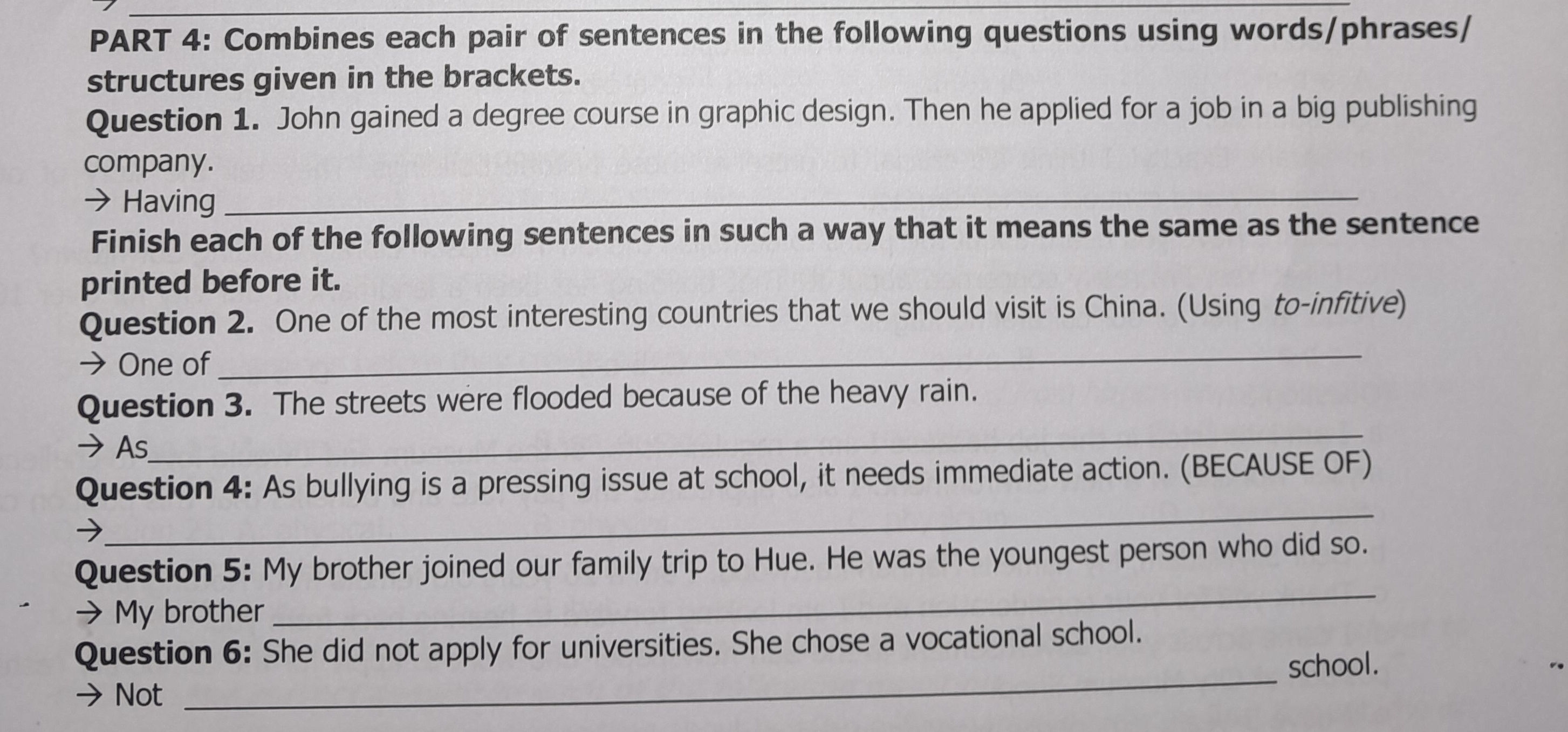 PART 4: Combines each pair of sentences in | StudyX