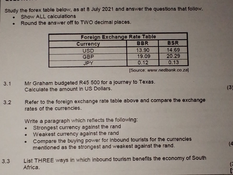 Study the forex table below, as at 8 July | StudyX