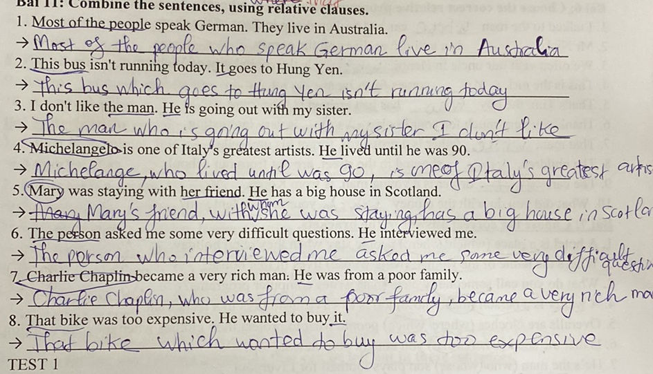 Combine the sentences, using relative | StudyX