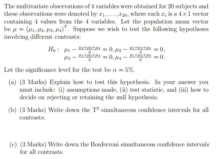 The multivariate observations of 4 variables | StudyX