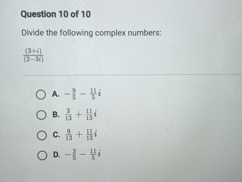 Divide the following complex numbers: $ | StudyX