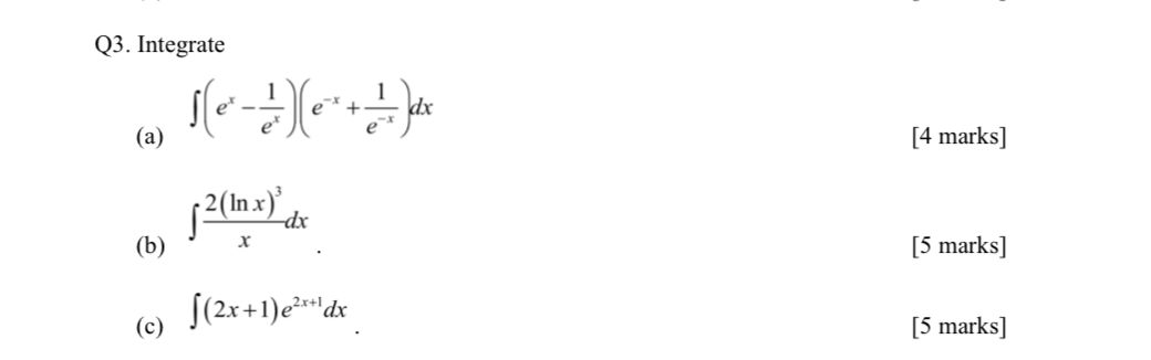 Q3. Integrate (a) $ (e^x - | StudyX