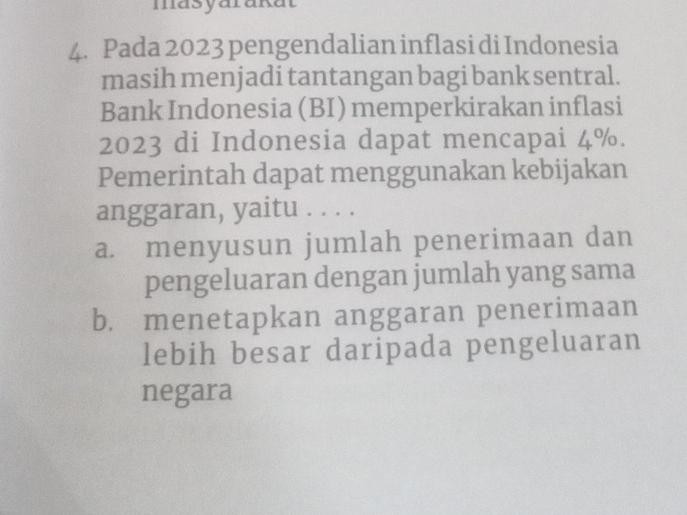 4. Pada 2023 pengendalian inflasi di | StudyX