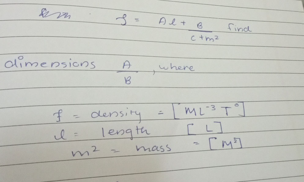 Al + B}{c + m^2}$ find dimensions $ | StudyX
