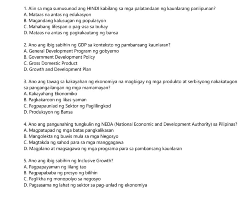 1. Alin sa mga sumusunod ang HINDI kabilang | StudyX