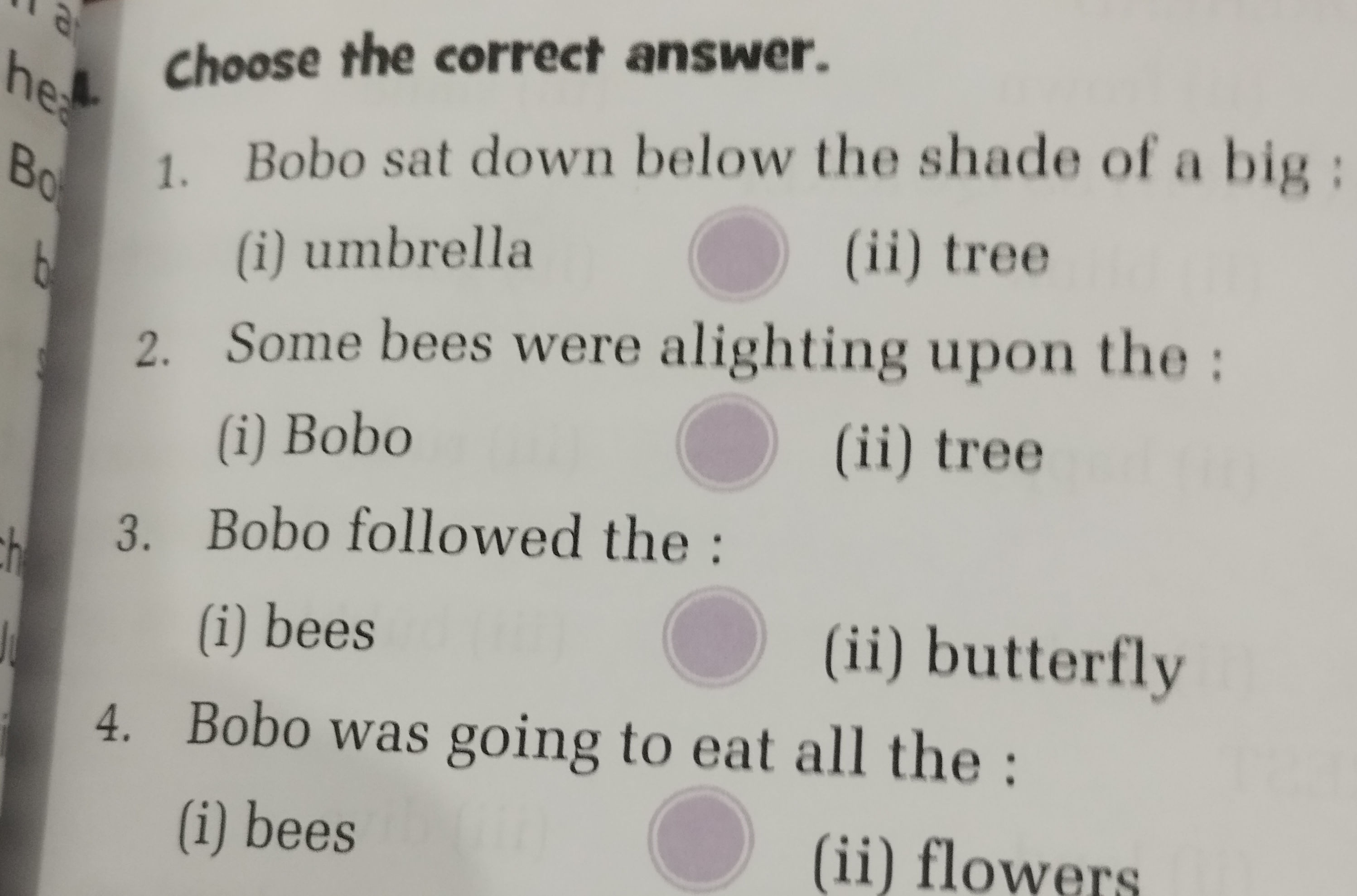 1. Bobo sat down below the shade of a big : | StudyX