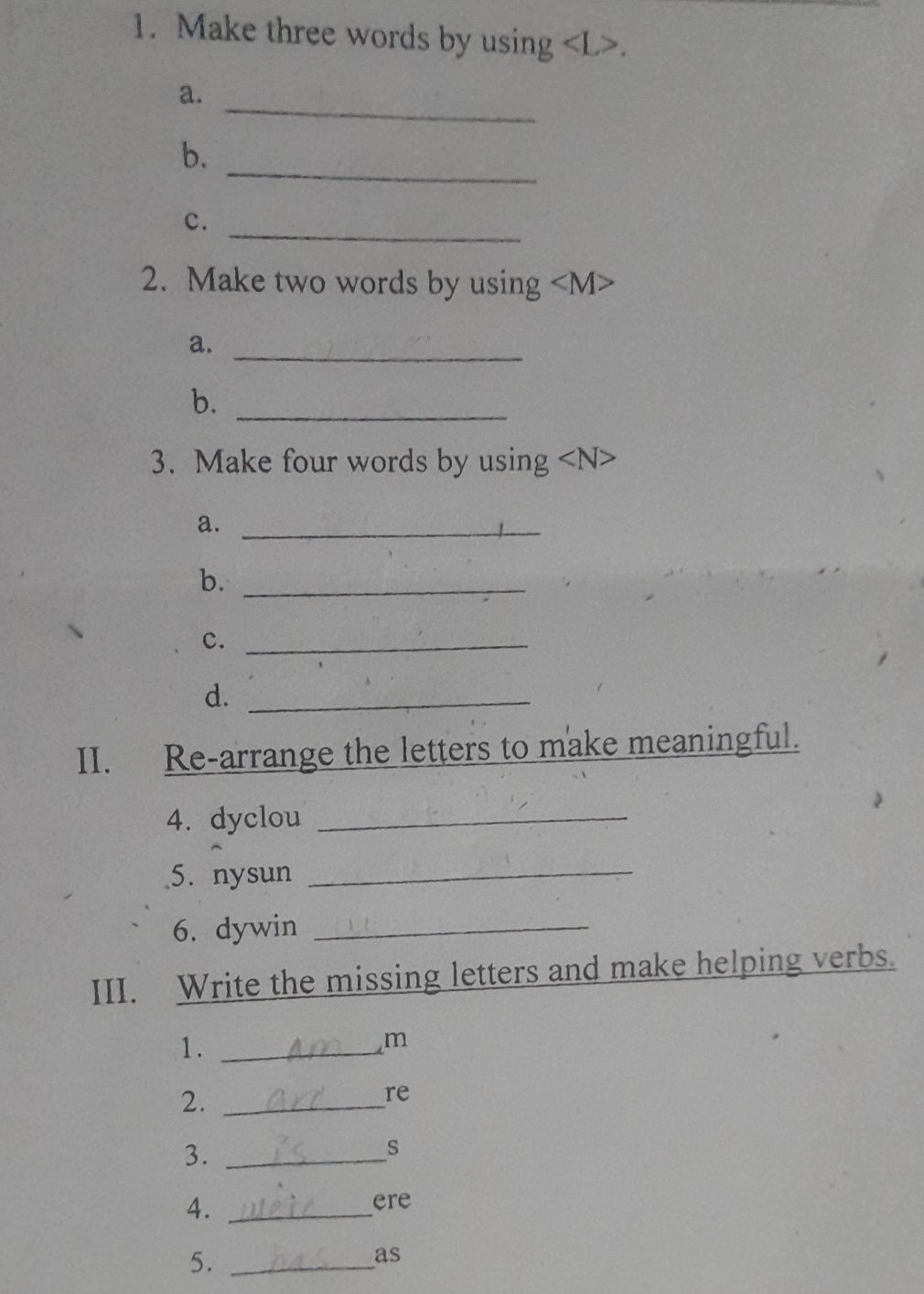 1. Make three words by using . a. b. c. 2. | StudyX