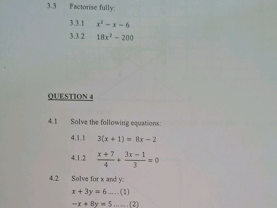 3.3 Factorise fully: 3.3.1 $x^2 - x - 6$ | StudyX