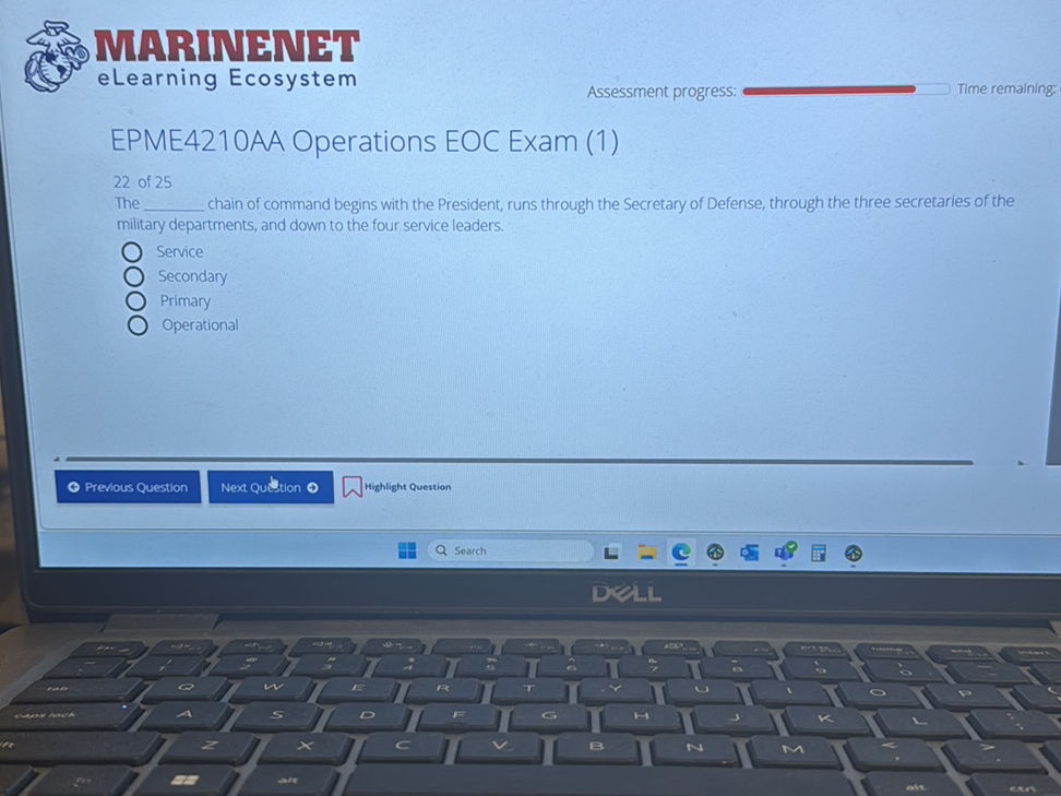 22 of 25 The chain of command begins with | StudyX