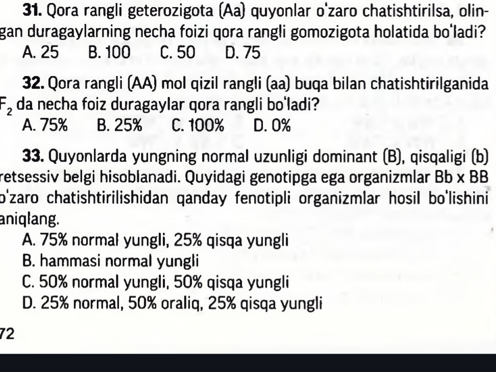 31. Qora rangli geterozigota (Aa) quyonlar | StudyX