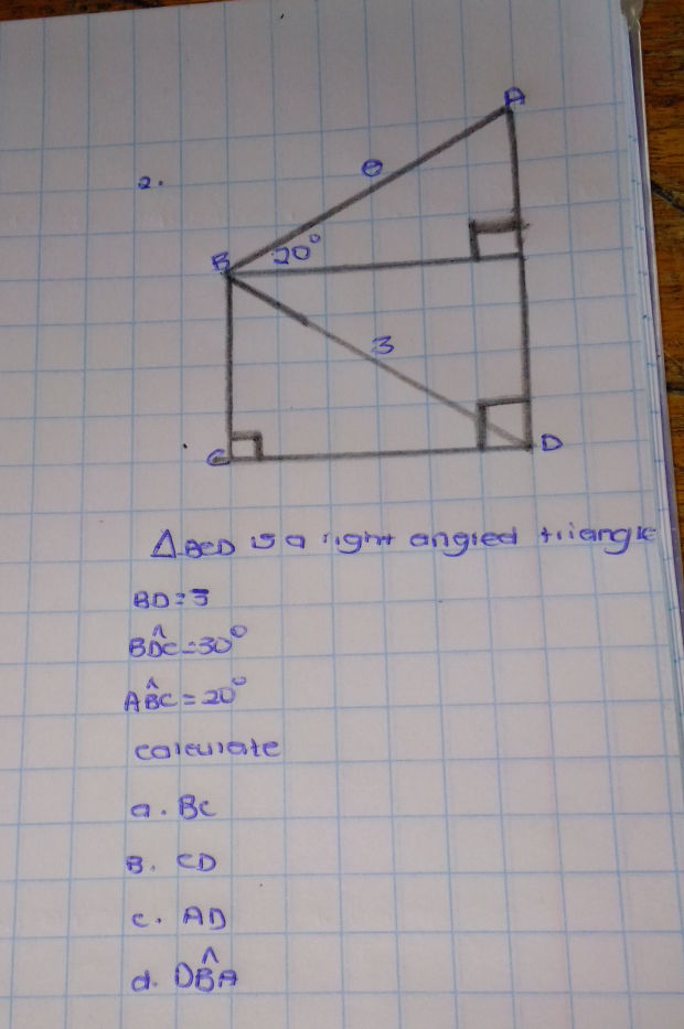 2. $ BED$ is a right angled triangle $BD | StudyX