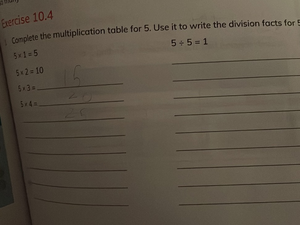 Complete the multiplication table for 5. Use | StudyX