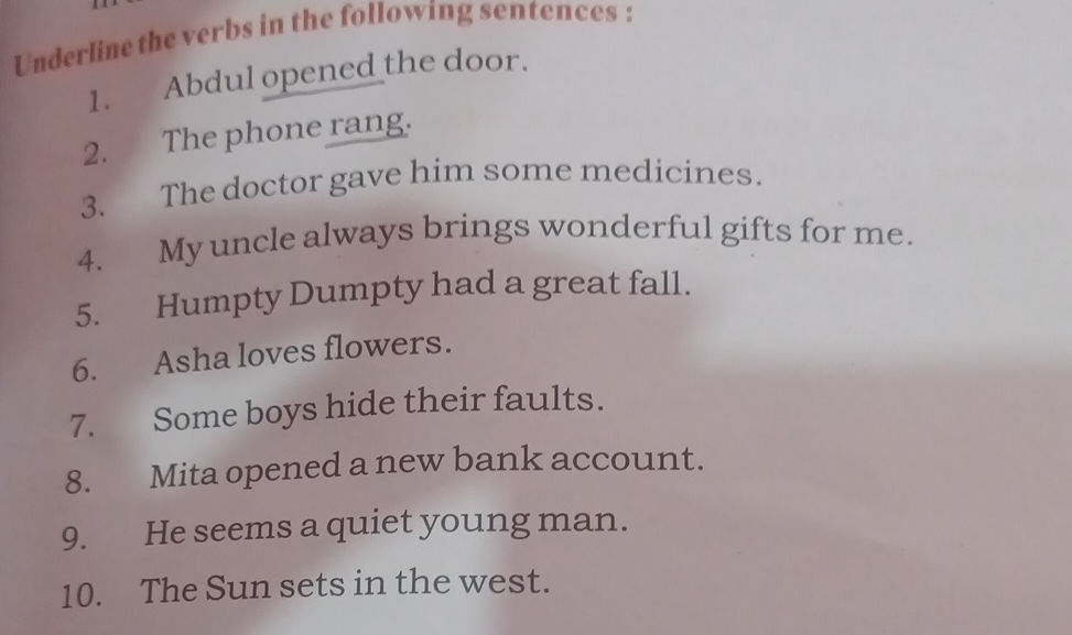 Underline the verbs in the following | StudyX