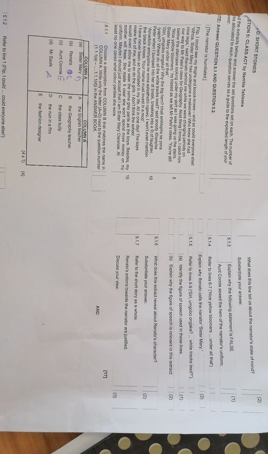 QUESTION 5: CLASS ACT by Namhla Tshisana | StudyX