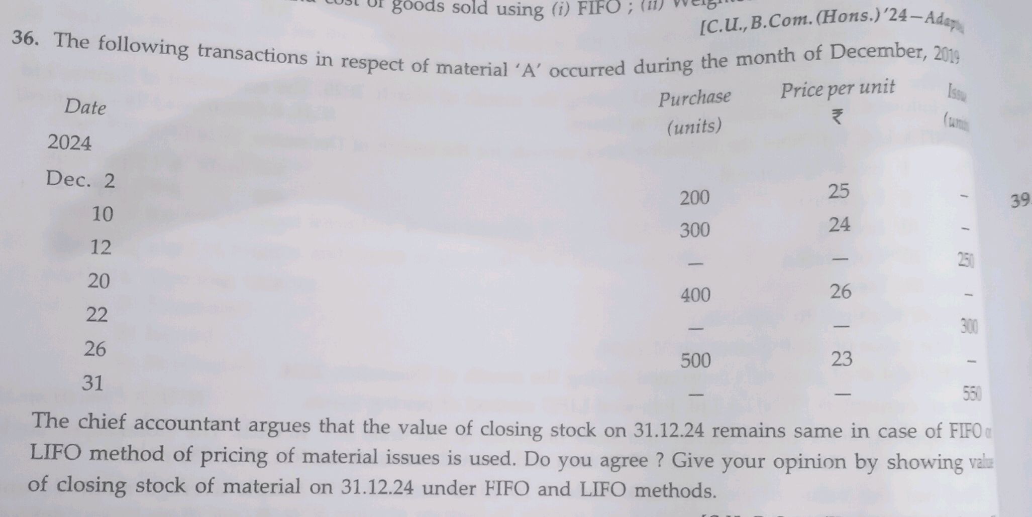 36. The following transactions in respect of | StudyX