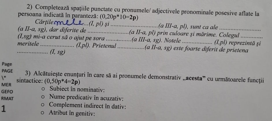2) Completează spațiile punctate cu | StudyX