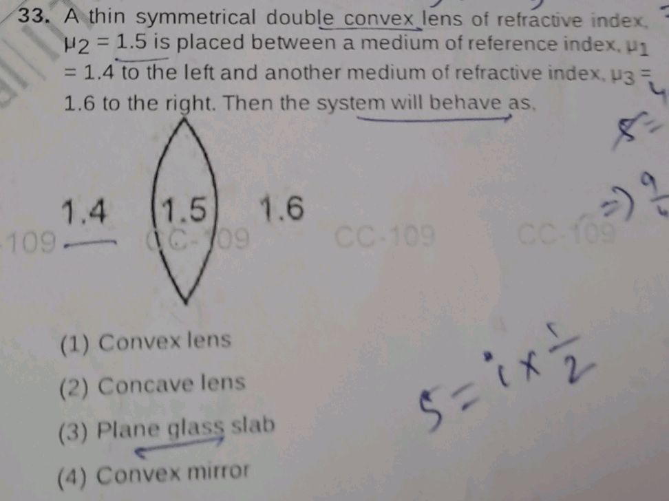 33. A thin symmetrical double convex lens of | StudyX