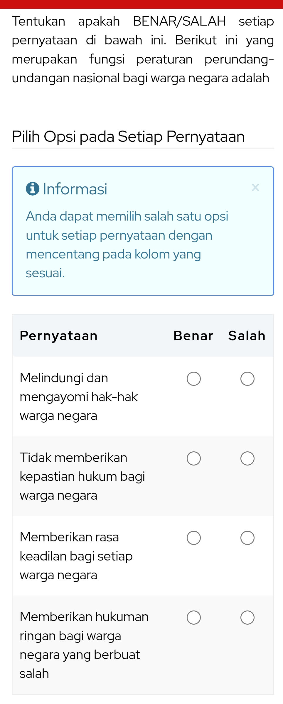 Tentukan apakah BENAR/SALAH setiap | StudyX
