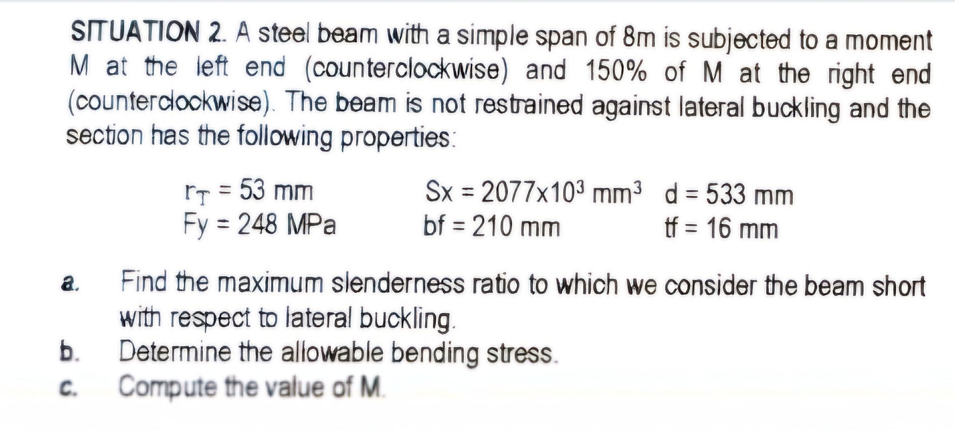 SITUATION 2. A steel beam with a simple span | StudyX