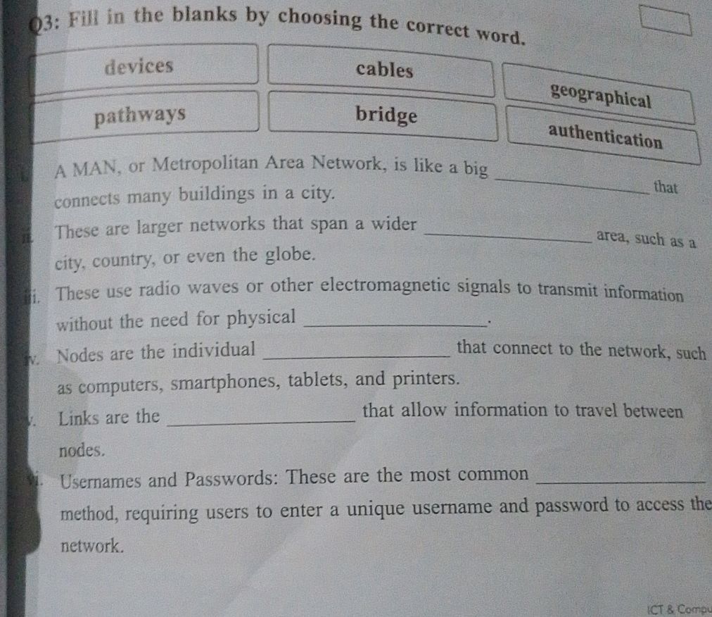 Q3: Fill in the blanks by choosing the | StudyX