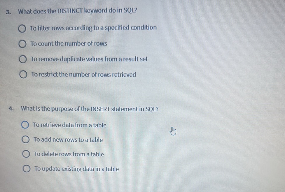 3. What does the DISTINCT keyword do in SQL? | StudyX
