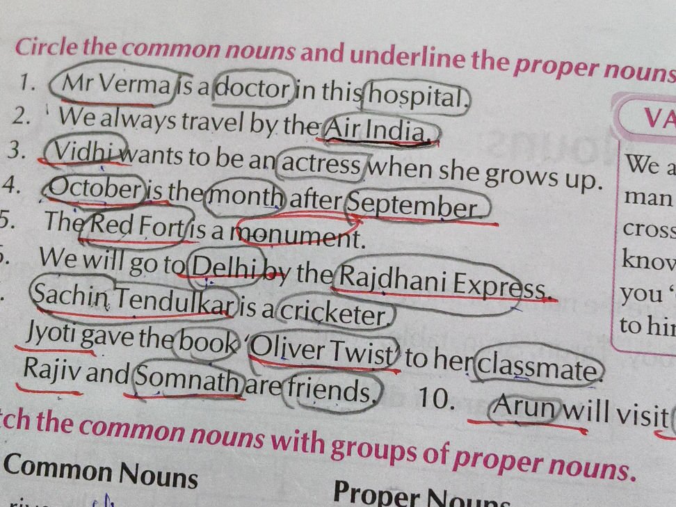 Circle the common nouns and underline the | StudyX