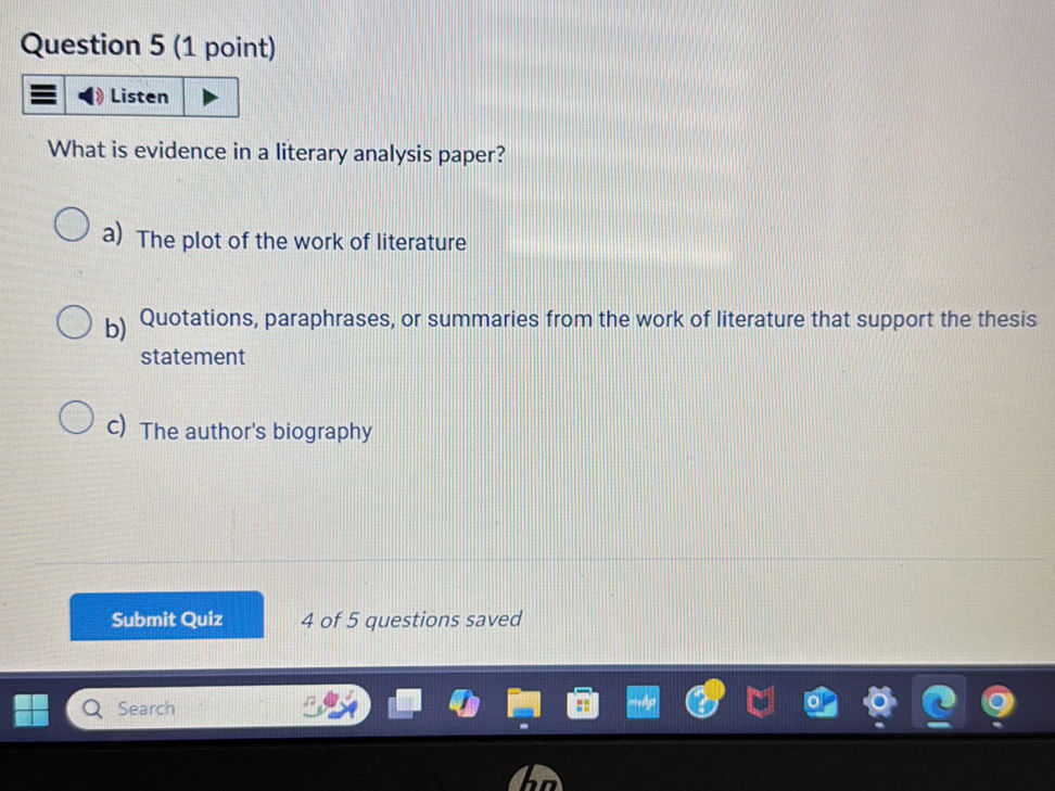 What is evidence in a literary analysis | StudyX